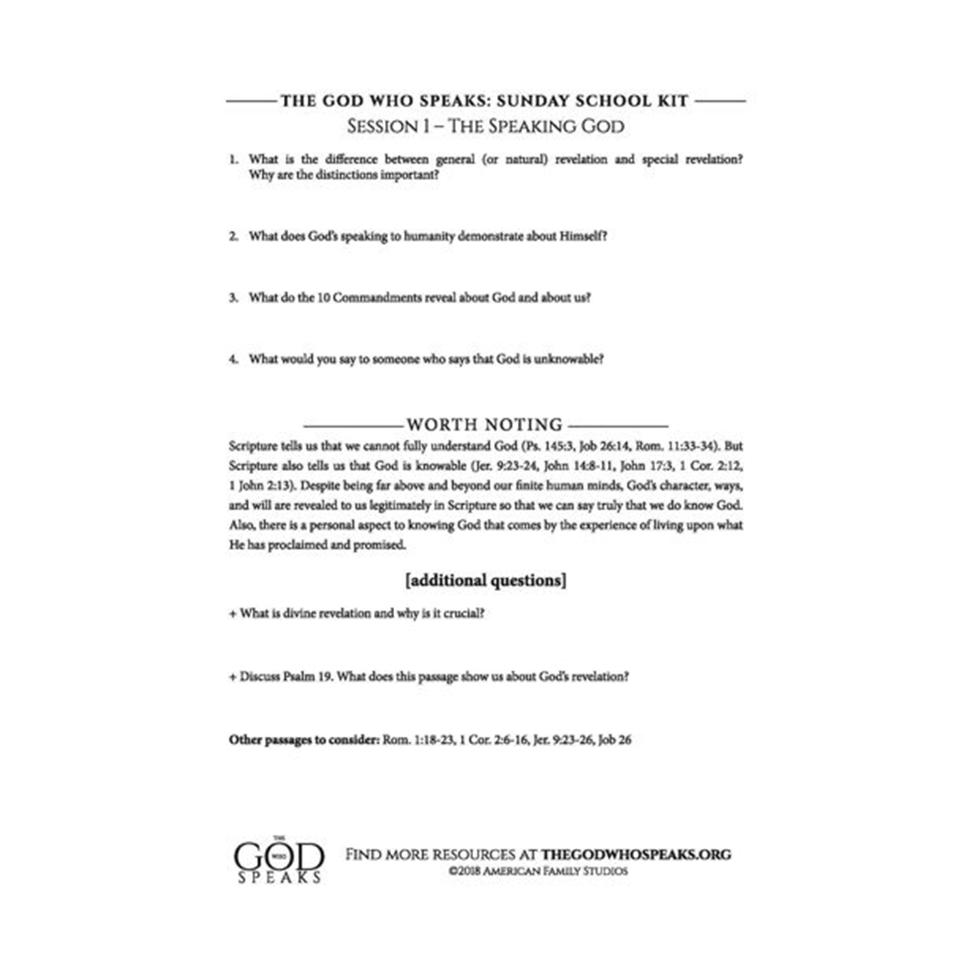 AFA Resource Center - The God Who Speaks: Sunday School Kit